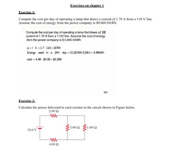 Solved Exercises on chapter 1 Exercise 1: Compute the cost | Chegg.com
