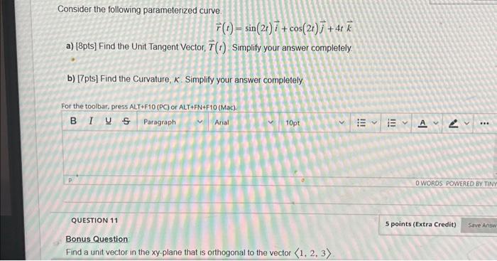 Consider The Following Parameterized Curve