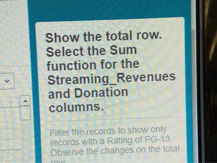 Solved Show the total row. Select the Sum function for the | Chegg.com
