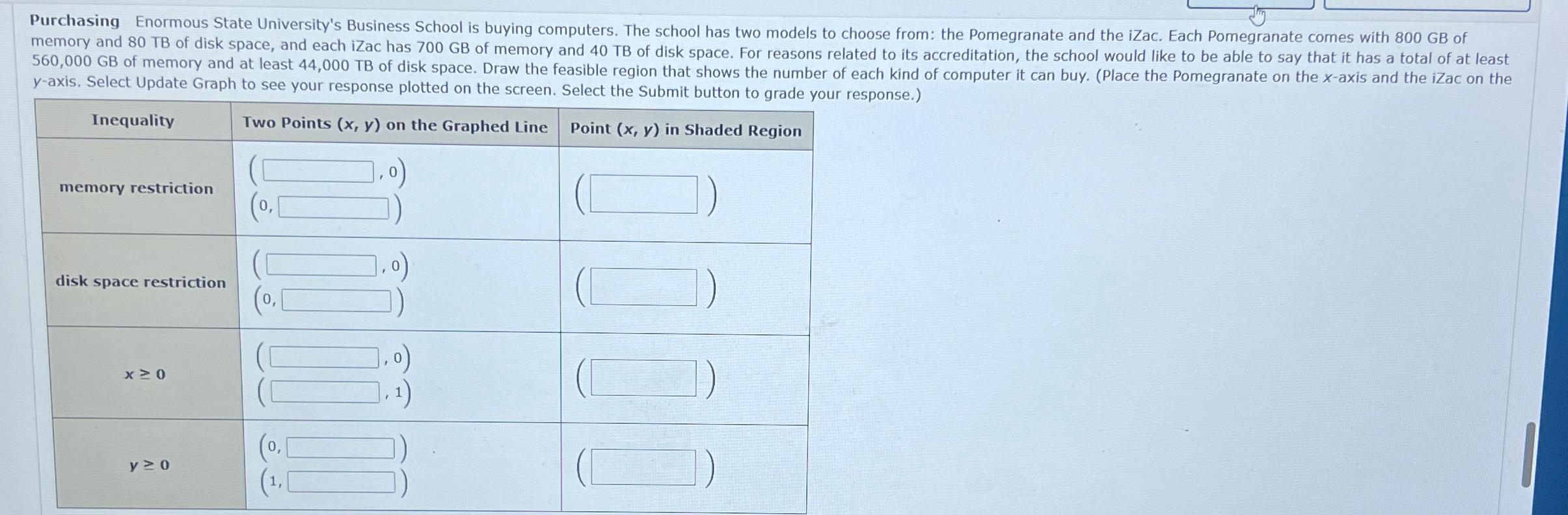 Solved y-axis. Select Update Graph to see your response | Chegg.com