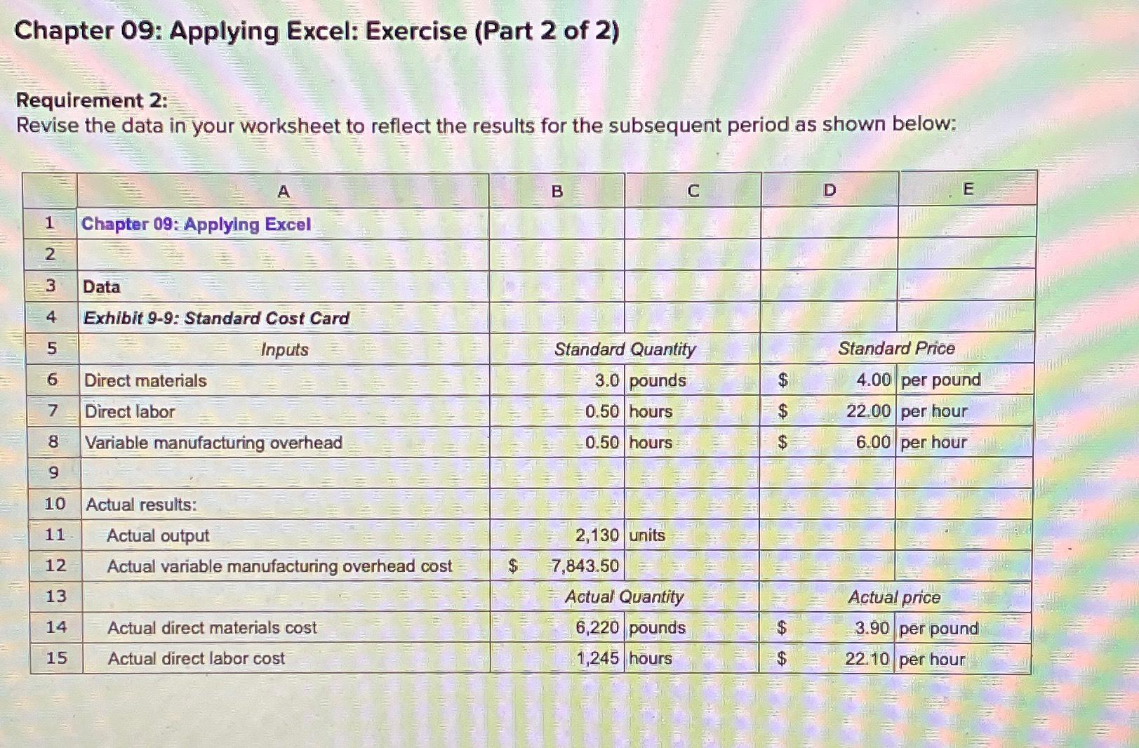Chapter 09: Applying Excel: Exercise (Part 2 ﻿of | Chegg.com