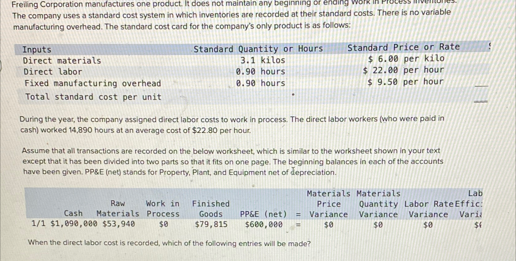 Freiling Corporation manufactures one product. It | Chegg.com