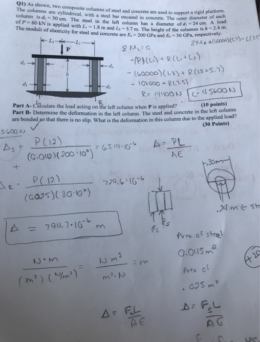 Solved QI) As shown, two composite columns of s shown, two | Chegg.com