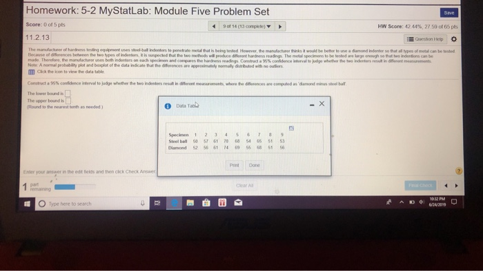 Solved Homework: 5-2 MyStatLab: Module Five Problem Set Save | Chegg.com