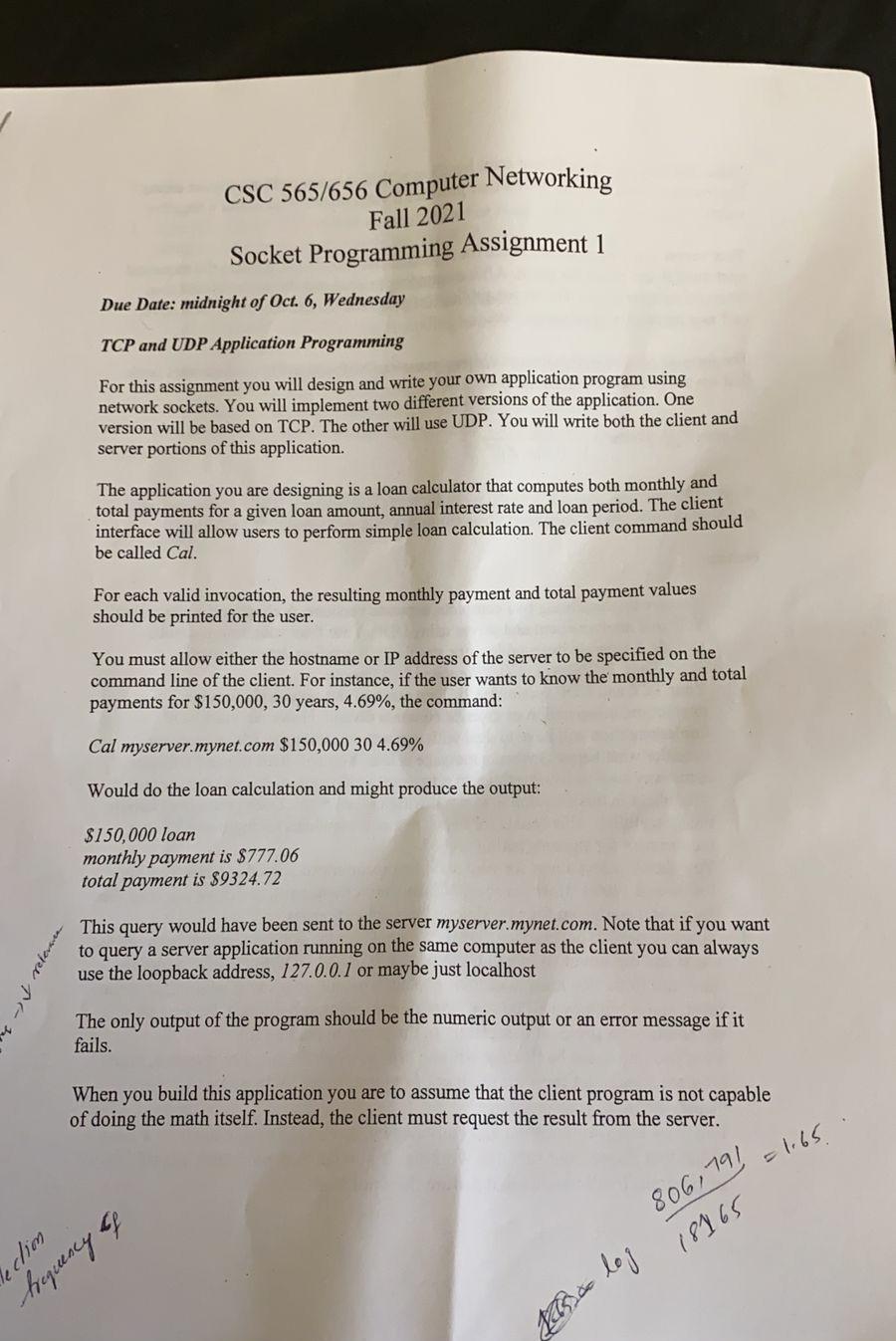 Solved CSC 565/656 Computer Networking Fall 2021 Socket | Chegg.com