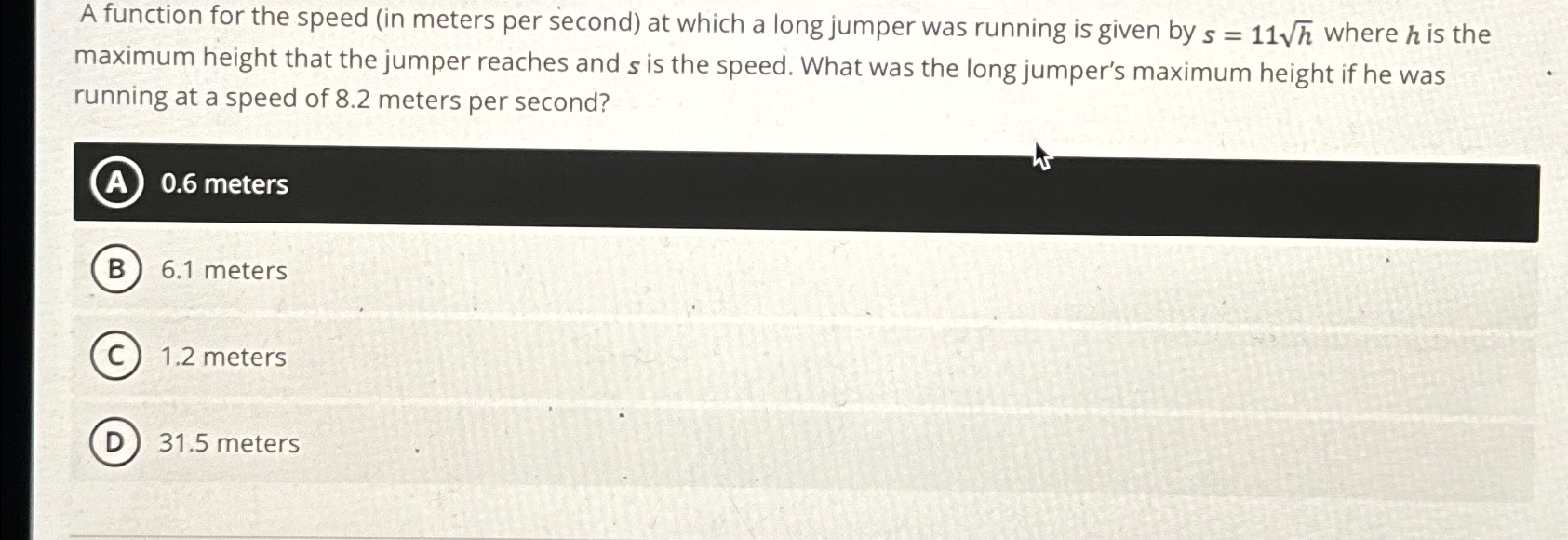 A function for the speed (in meters per second) ﻿at | Chegg.com
