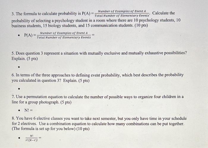 Solved Number of Examples of Event A 3. The formula to | Chegg.com
