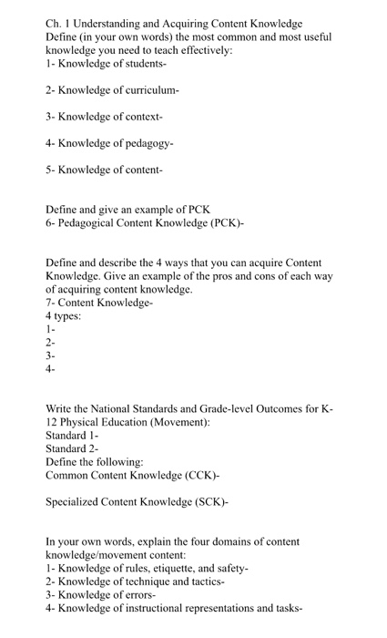 Solved Ch. 1 Understanding and Acquiring Content Knowledge | Chegg.com