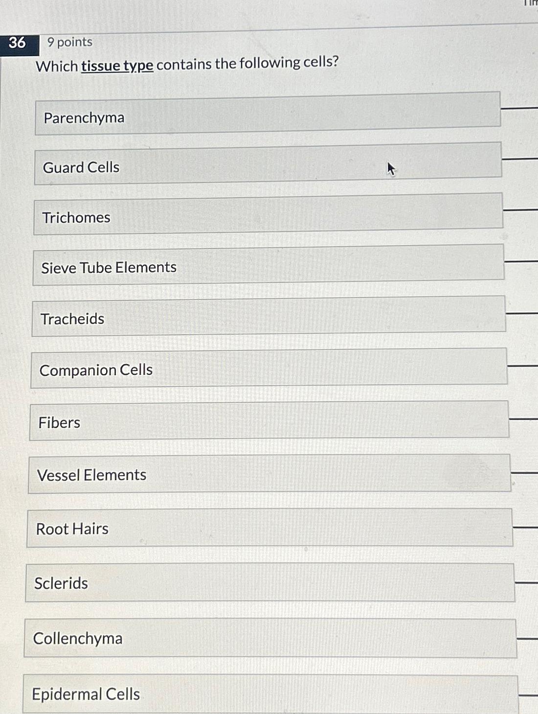 Solved 369 ﻿pointsWhich tissue type contains the following | Chegg.com