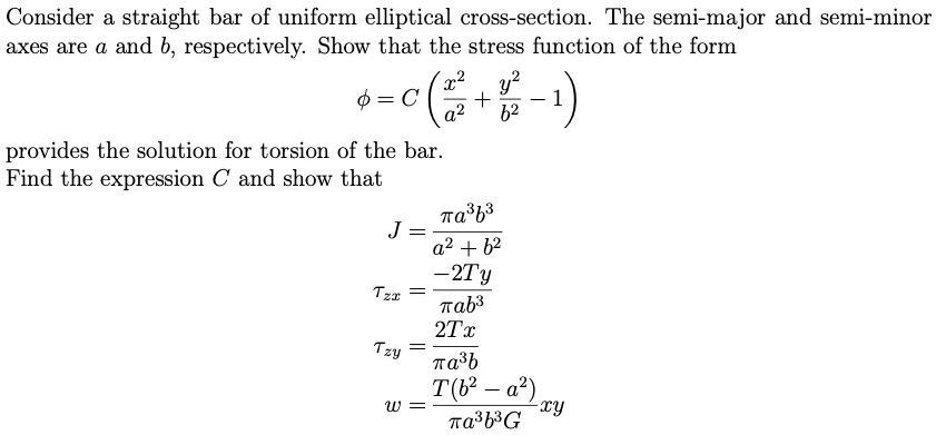 Solved Consider a straight bar of ﻿uniform elliptical | Chegg.com