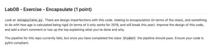 Solved Lab08 - Exercise - Encapsulate (1 point) Look at | Chegg.com