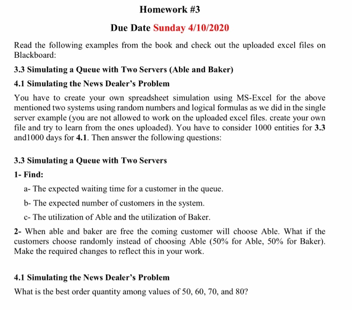 Homework #3 Due Date Sunday 4/10/2020 Read the | Chegg.com