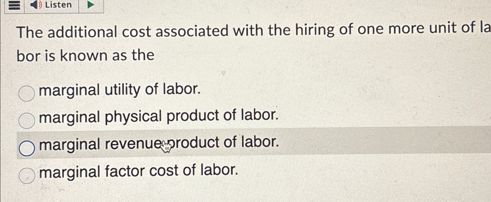 Solved ListenThe additional cost associated with the hiring | Chegg.com