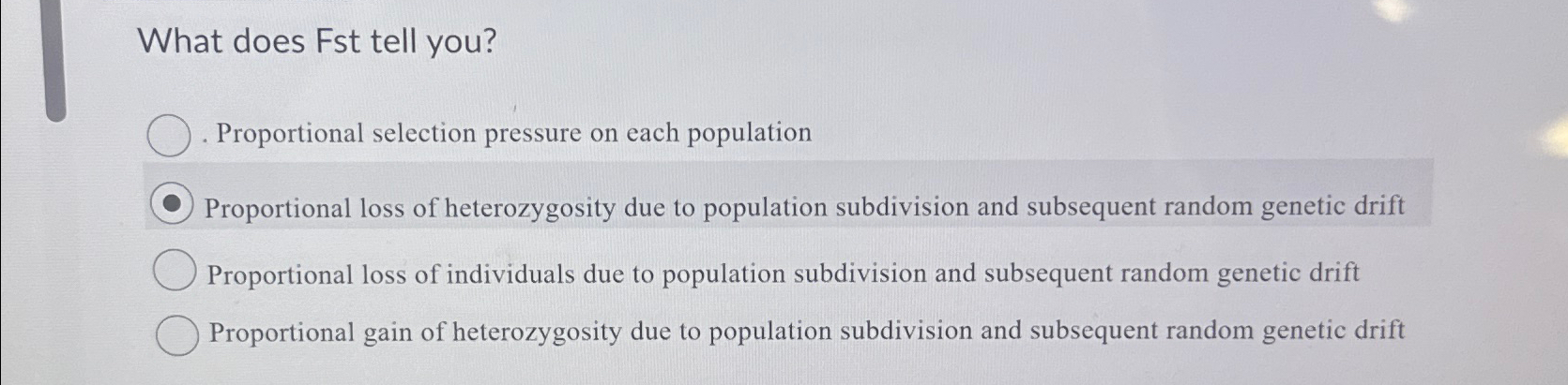 Solved What does Fst tell you?Proportional selection | Chegg.com