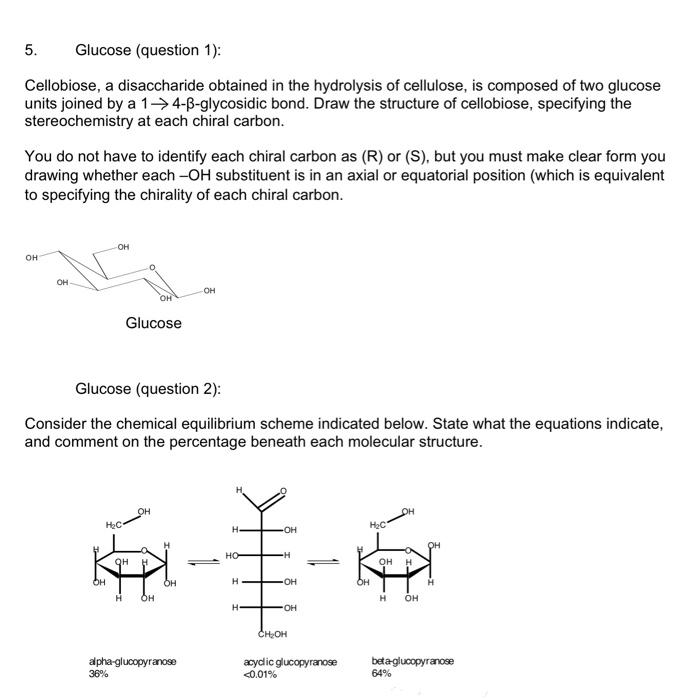 Solved 5. Glucose (question 1): Cellobiose, a disaccharide | Chegg.com