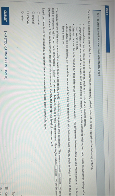Solved Step 4(d) ﻿course evaluation scale: poor, acceptable, | Chegg.com