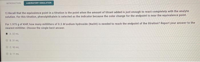 Solved INTRODUCTION LABORATORY SIMULATION 1) Recall that the | Chegg.com