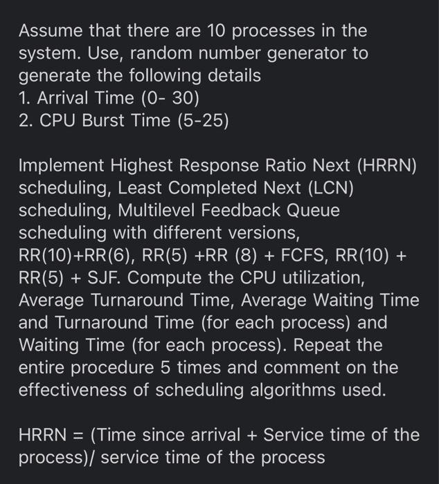 Solved Assume that there are 10 processes in the system. | Chegg.com