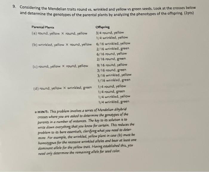 Solved Considering the Mendelian traits round vs. wrinkled | Chegg.com