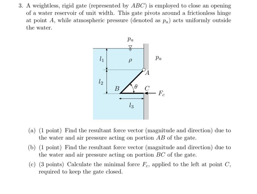 Solved 3. A weightless, rigid gate (represented by ABC ) is | Chegg.com