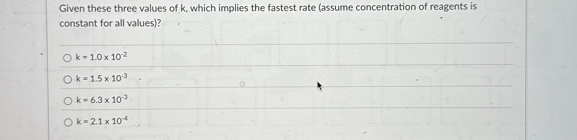 Solved Given these three values of k, ﻿which implies the | Chegg.com