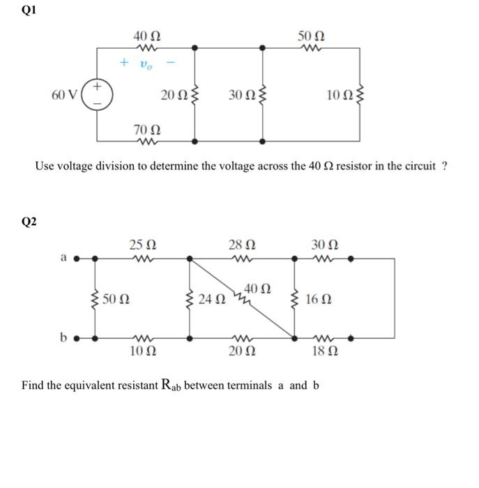 Solved Use voltage division to determine the voltage across | Chegg.com