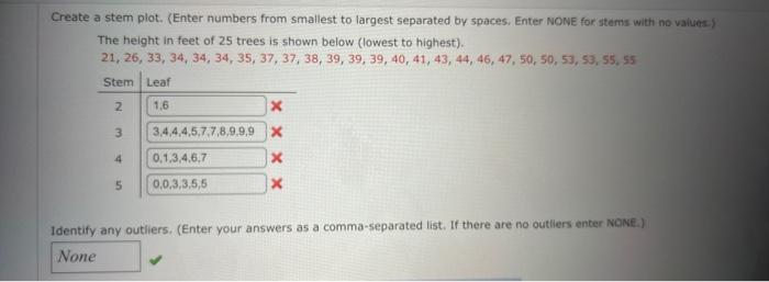 Solved Create a stem plot. (Enter numbers from smallest to | Chegg.com