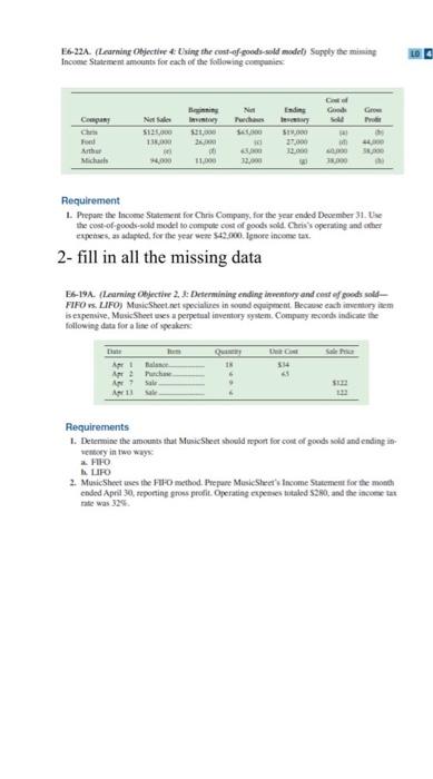 E6-22A. (Learning Objective 4: Vaing the | Chegg.com