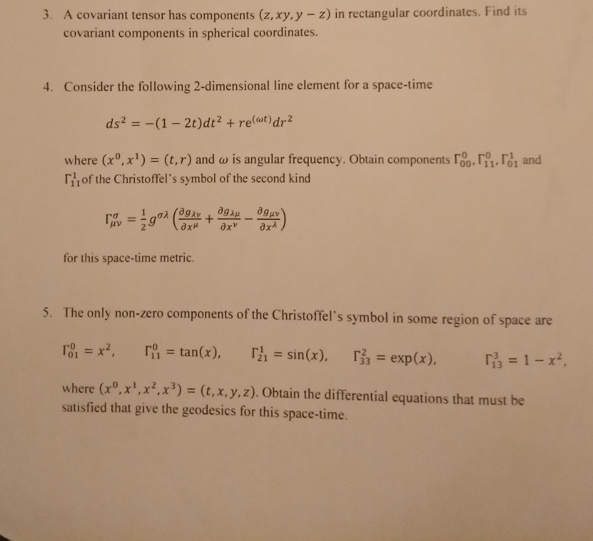 Solved A covariant tensor has components (z,xy,y-z) ﻿in | Chegg.com