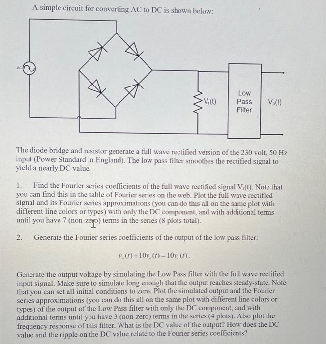 Solved A simple circuit for converting AC to DC is shown | Chegg.com