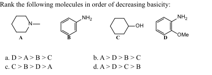 Rank the following molecules in order of decreasing | Chegg.com