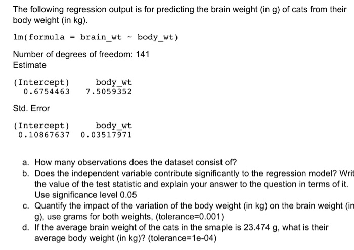 Solved The following regression output is for predicting the | Chegg.com