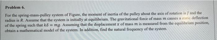 Solved For the spring-mass-pulley system of Figure, the | Chegg.com