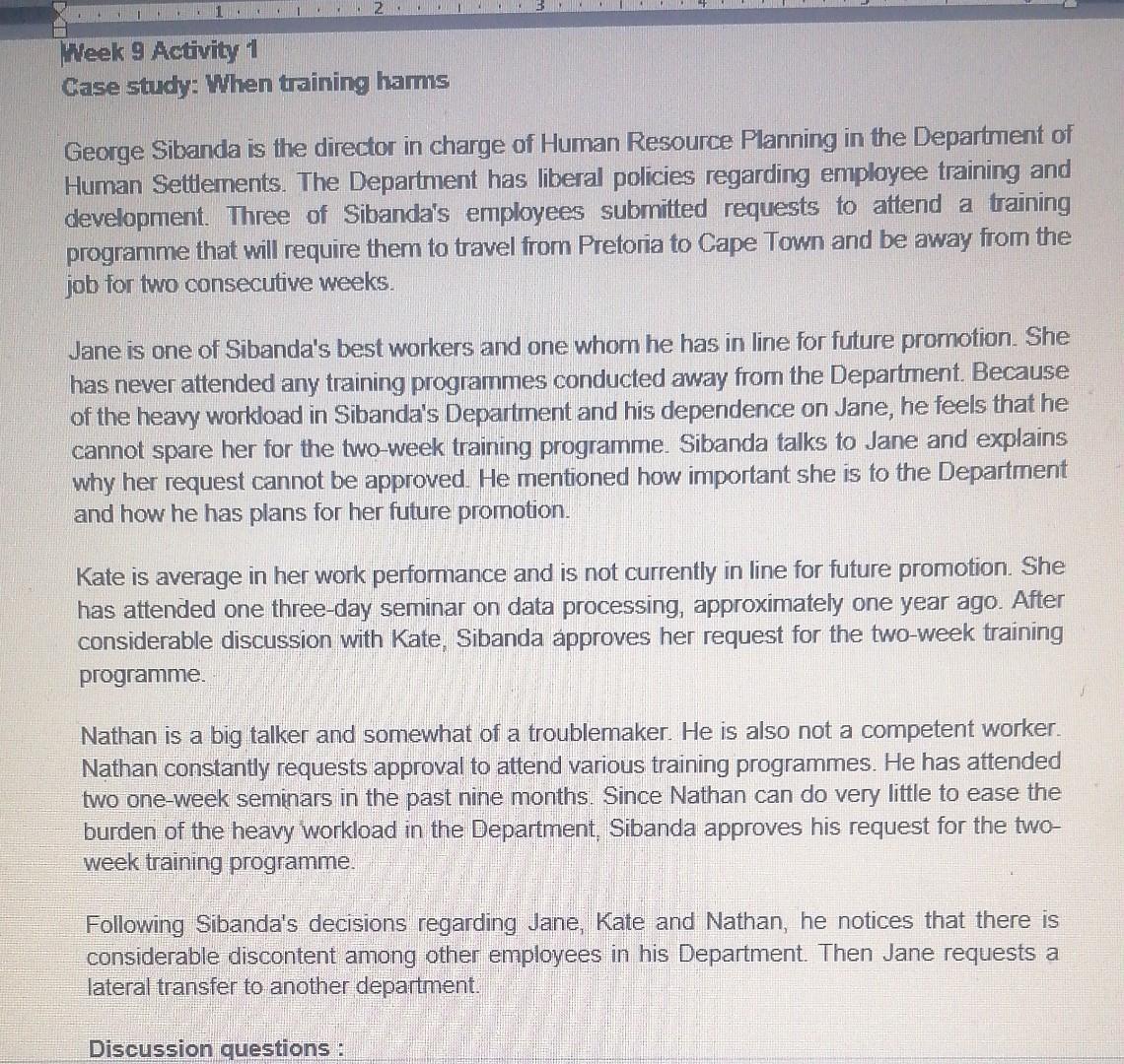 Solved Case study: When training hams George Sibanda is the | Chegg.com