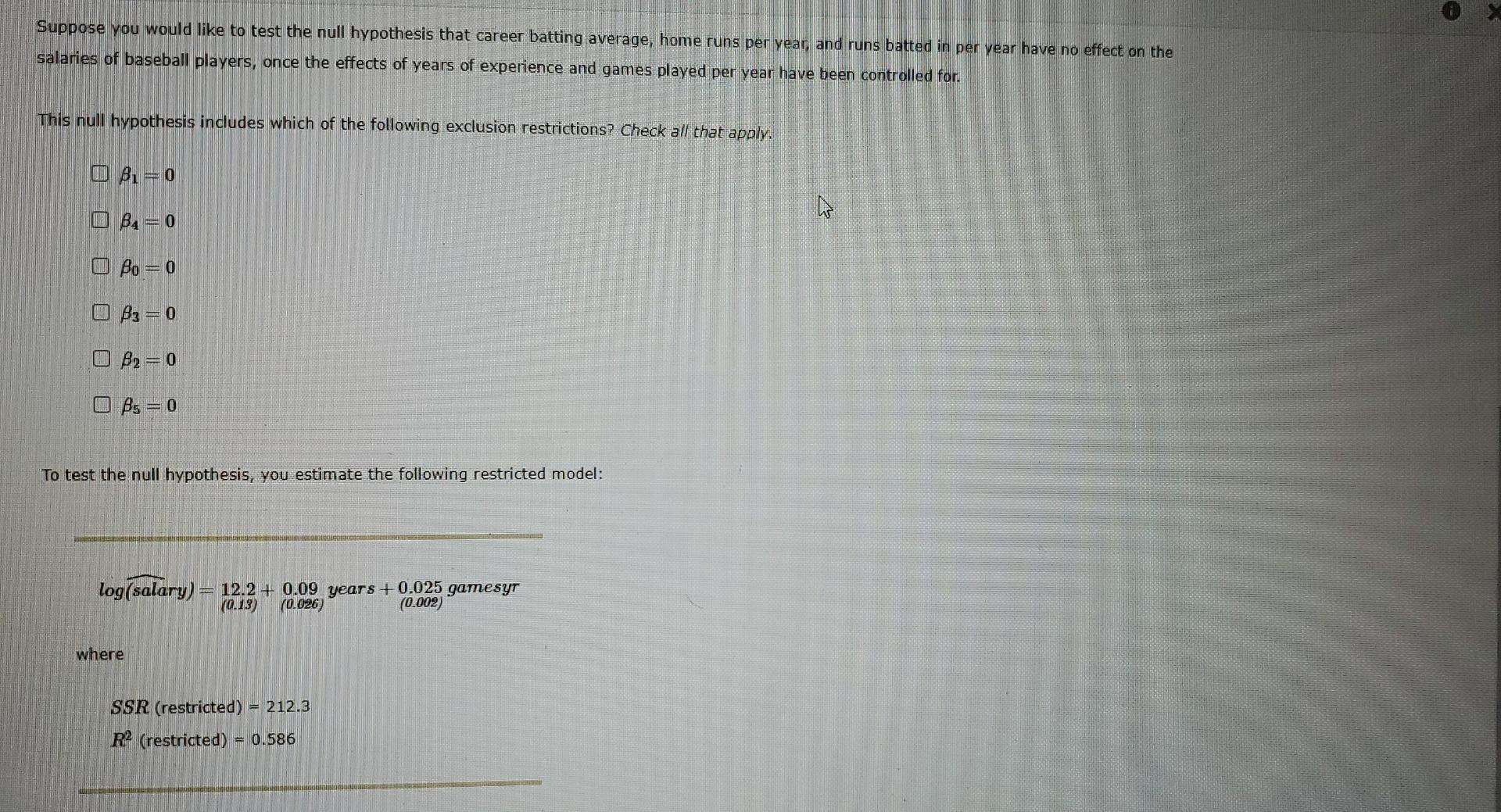 Solved 10 Testing Multiple Linear Restrictions With The F 