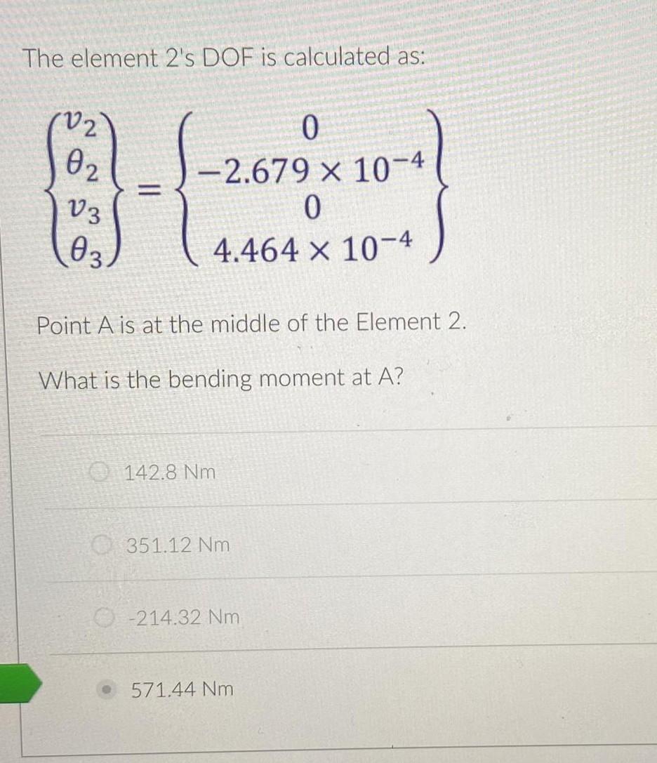 Solved For the beam below, The element 2's DOF is calculated | Chegg.com