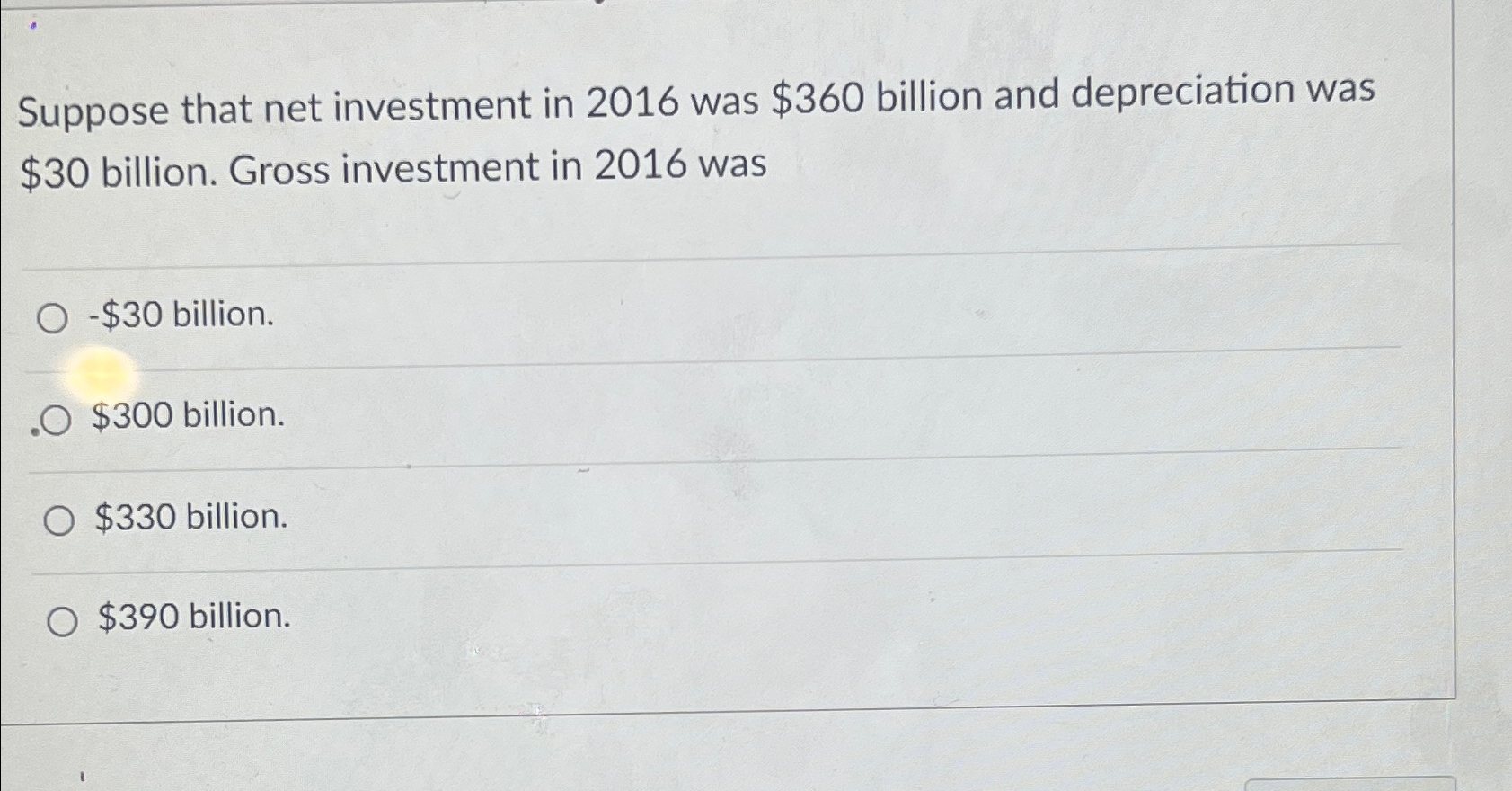 Solved Suppose that net investment in 2016 ﻿was $360 | Chegg.com