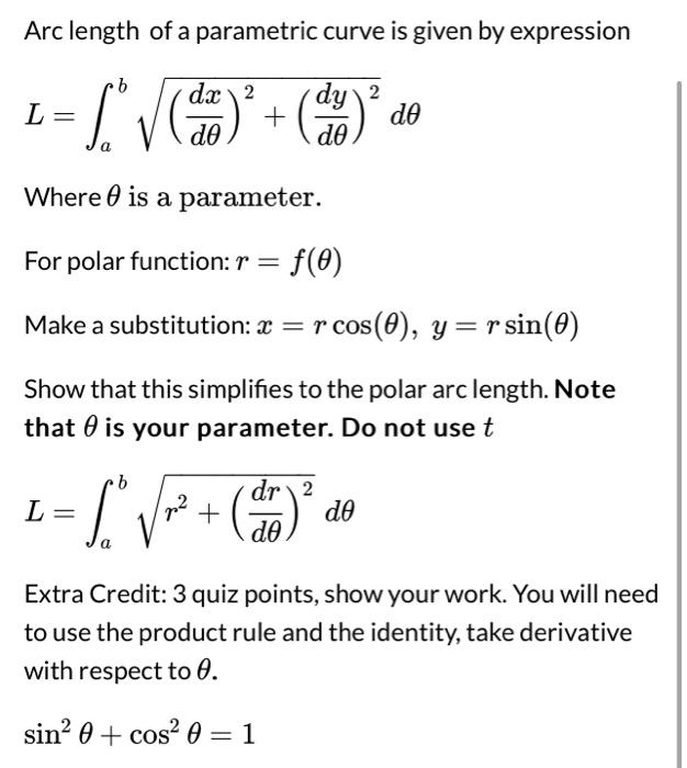 Solved Arc length of a parametric curve is given by | Chegg.com