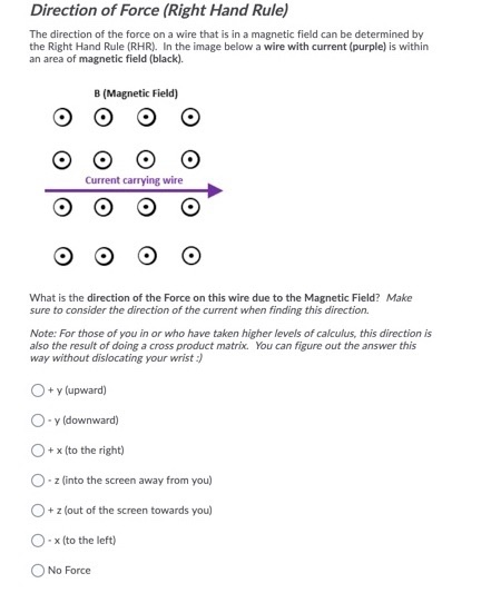 Solved Direction of Force (Right Hand Rule) The direction of | Chegg.com