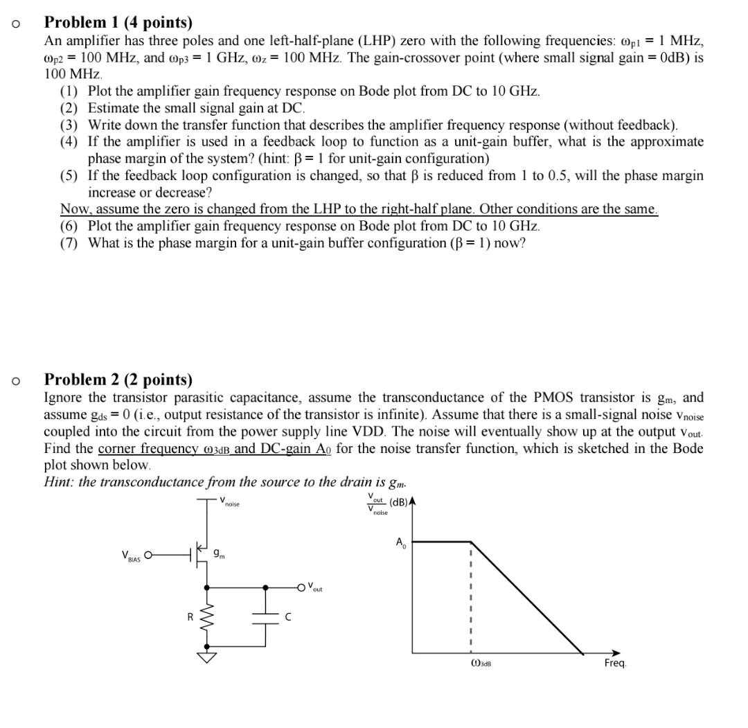 Problem 1 (4 points) An amplifier has three poles and | Chegg.com