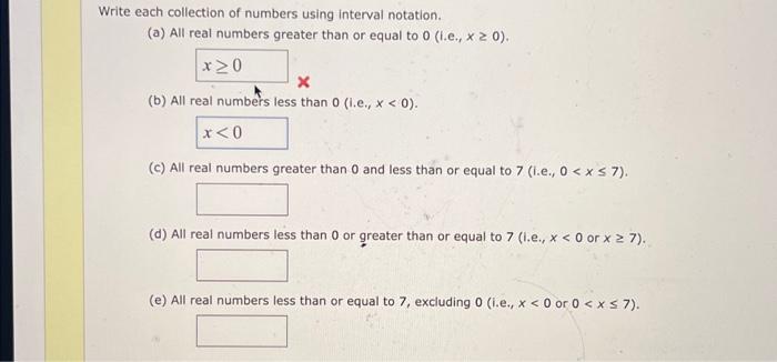 Solved Write each collection of numbers using interval | Chegg.com