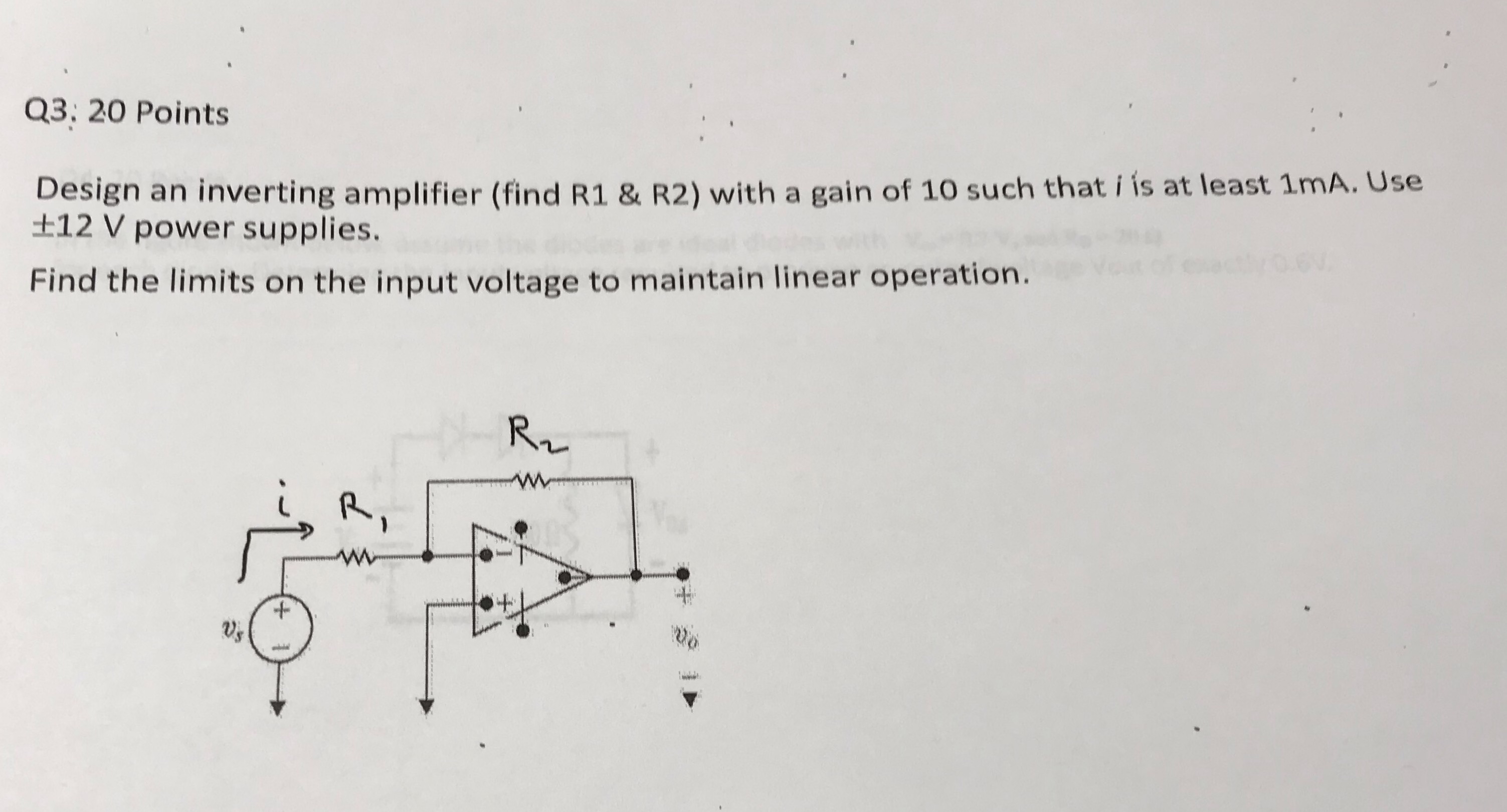 Solved Q3: 20 ﻿PointsDesign an inverting amplifier (find R1 | Chegg.com