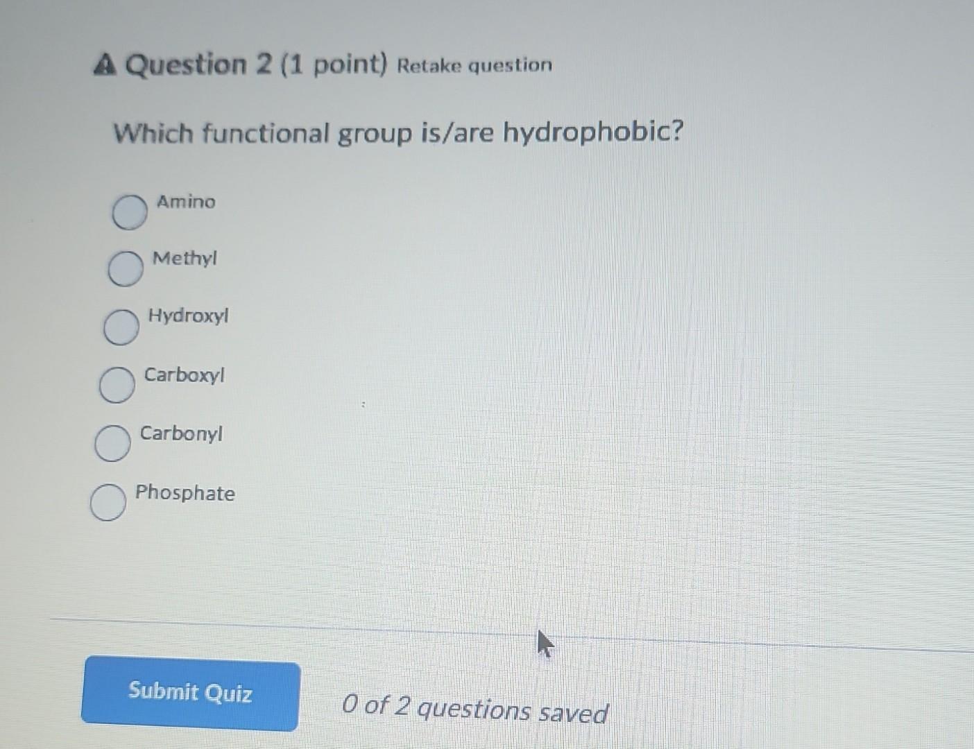 Solved Which functional group is/are hydrophobic? Amino | Chegg.com
