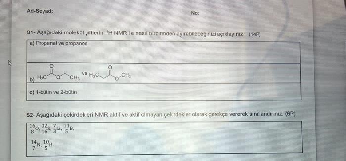 a) Propanal ve propanon b) c) 1-batin ve 2-butin S2- | Chegg.com