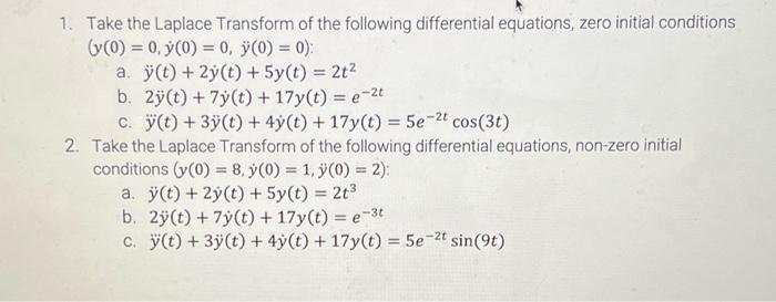 Solved 1. Take the Laplace Transform of the following | Chegg.com