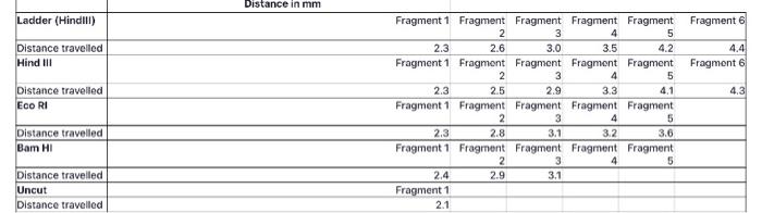 Step 2 - Graph the fragment sizes and distance | Chegg.com