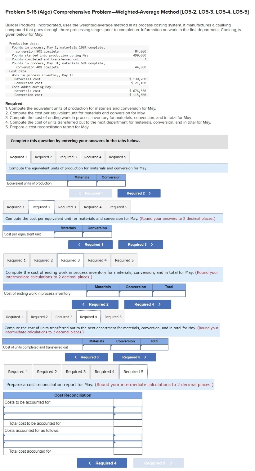 Solved Problem 5-16 (Algo) ﻿Comprehensive | Chegg.com