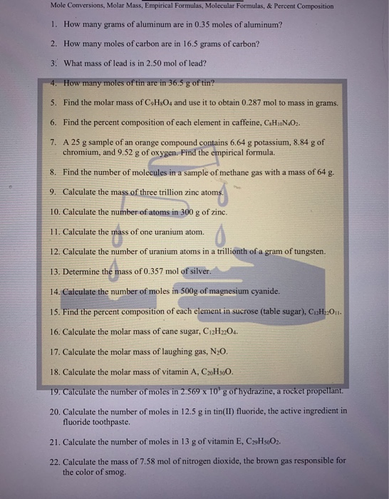 Solved Mole Conversions, Molar Mass, Empirical Formulas, | Chegg.com
