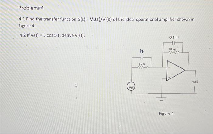 Solved 4.1 Find the transfer function G(s)=Vo(s)/Vi(s) of | Chegg.com
