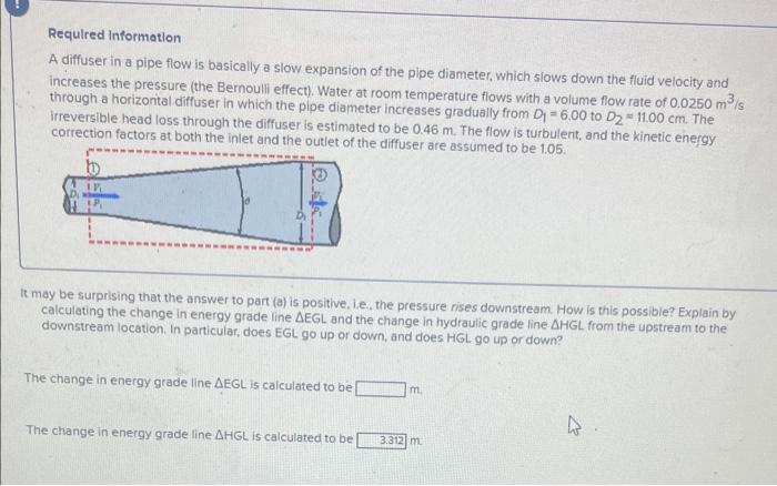 Solved Required Information A diffuser in a pipe flow is | Chegg.com
